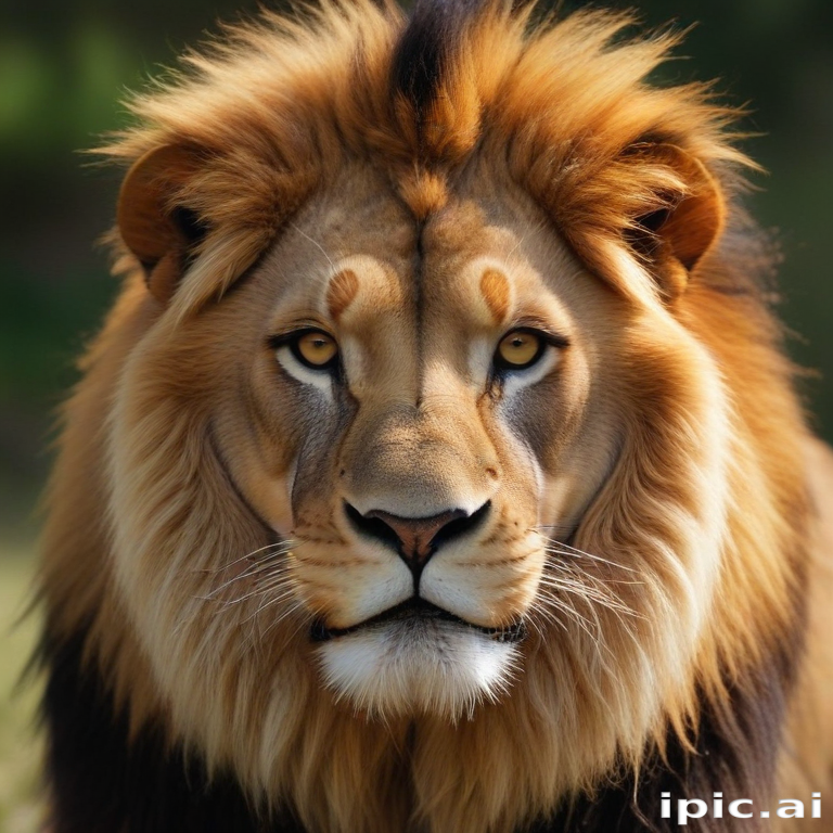 Majestic Lion with a Magnificent Mane Staring Intently at the Camera