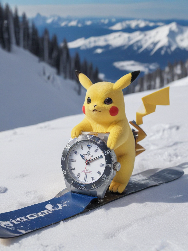 A Pokémon skiing with a Rolex watch