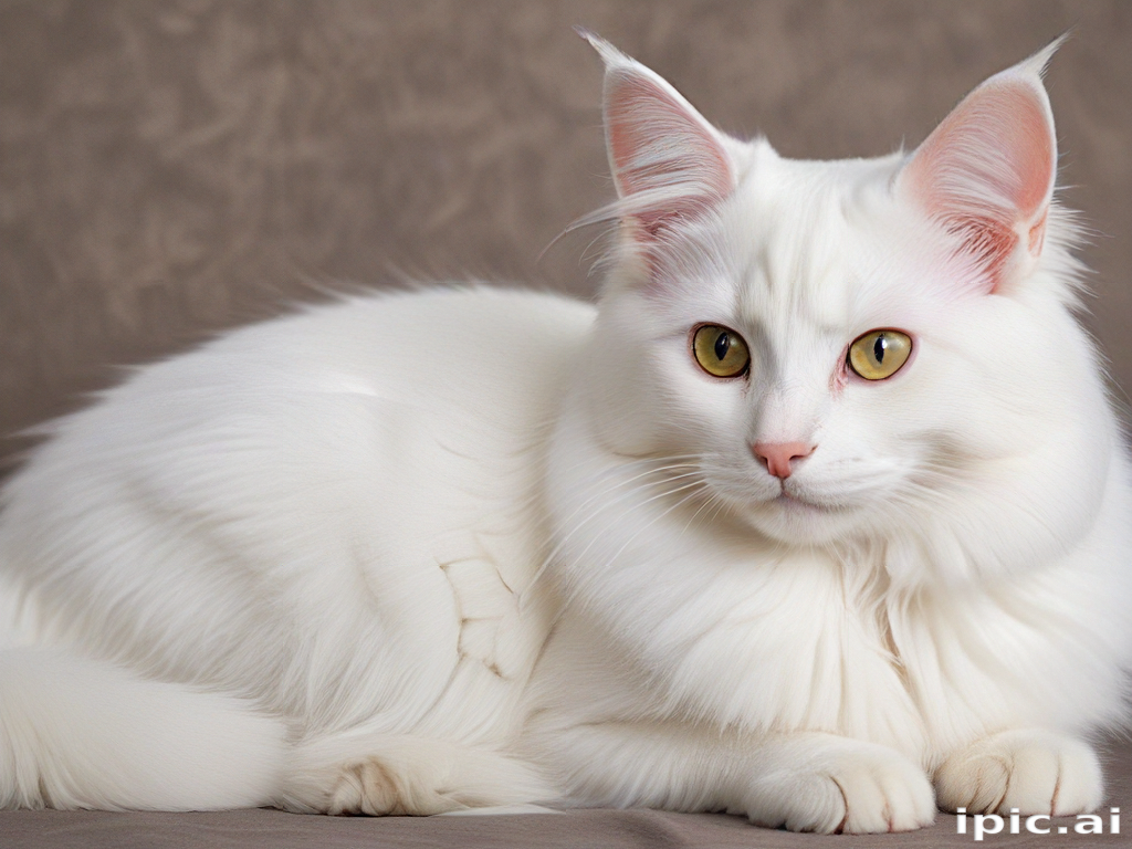 Elegant White Cat with Striking Yellow Eyes Relaxing on Soft Surface