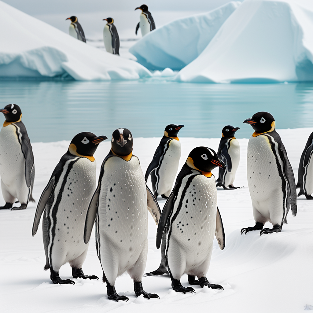 A Group of Playful Penguins Gather on the Icy Antarctic Landscape.