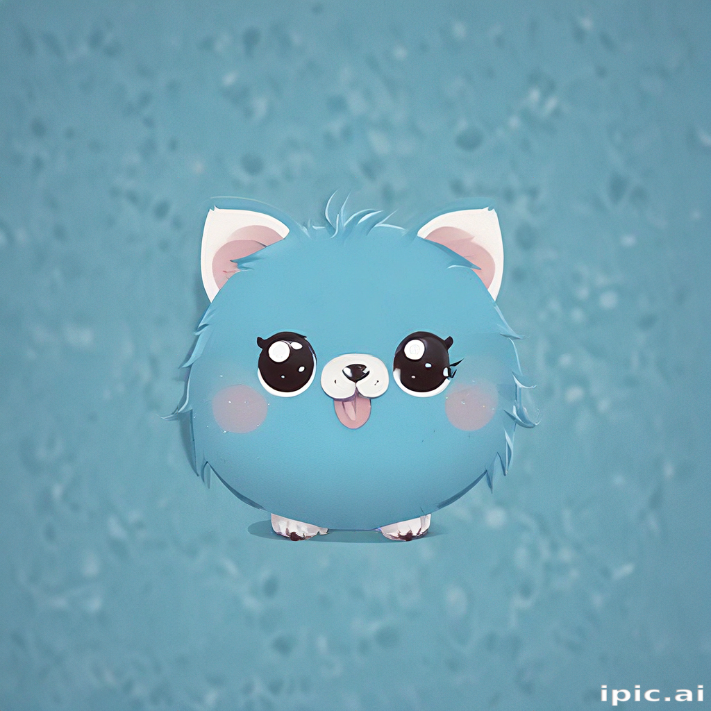 Adorable Fluffy Blue Cartoon Character with Big Eyes and Playful Expression