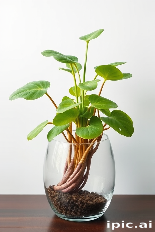Beautiful Indoor Plant in a Clear Glass Container with Soil Display
