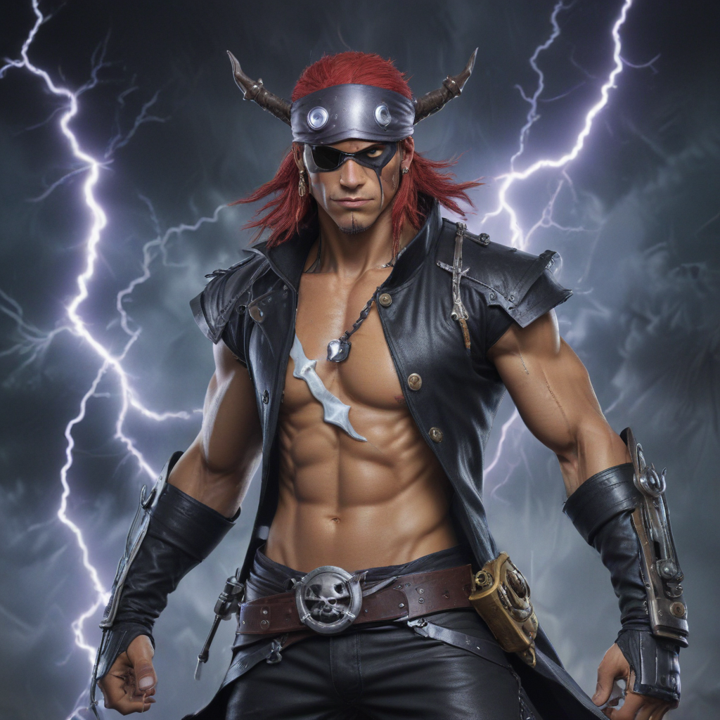 cyborg, lightning magic, pirate, one piece style
