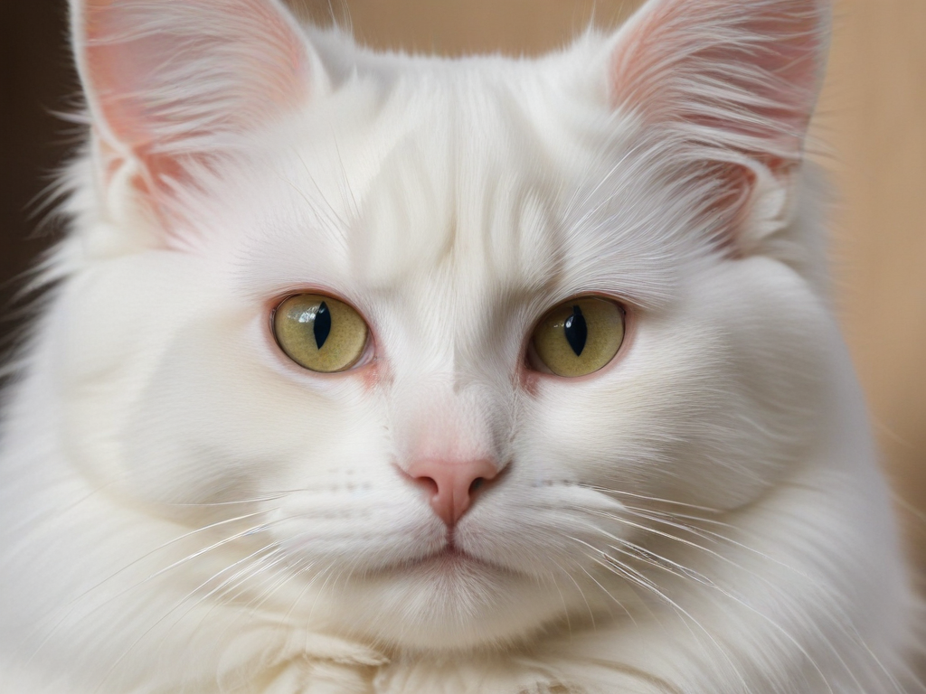A Majestic White Cat with Striking Green Eyes and Fluffy Fur
