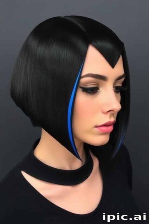 Stylish Portrait of a Woman with Sleek Black Bob and Blue Highlights