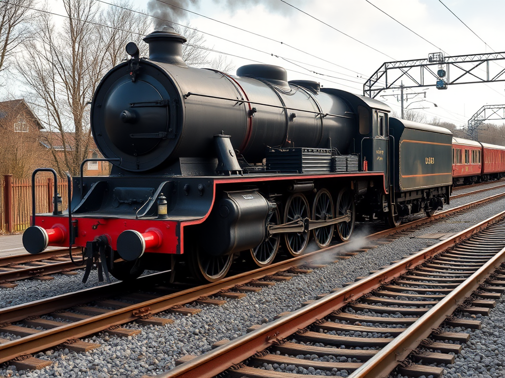 vintage steam locomotive on railway tracks, captured with a Canon EOS ...