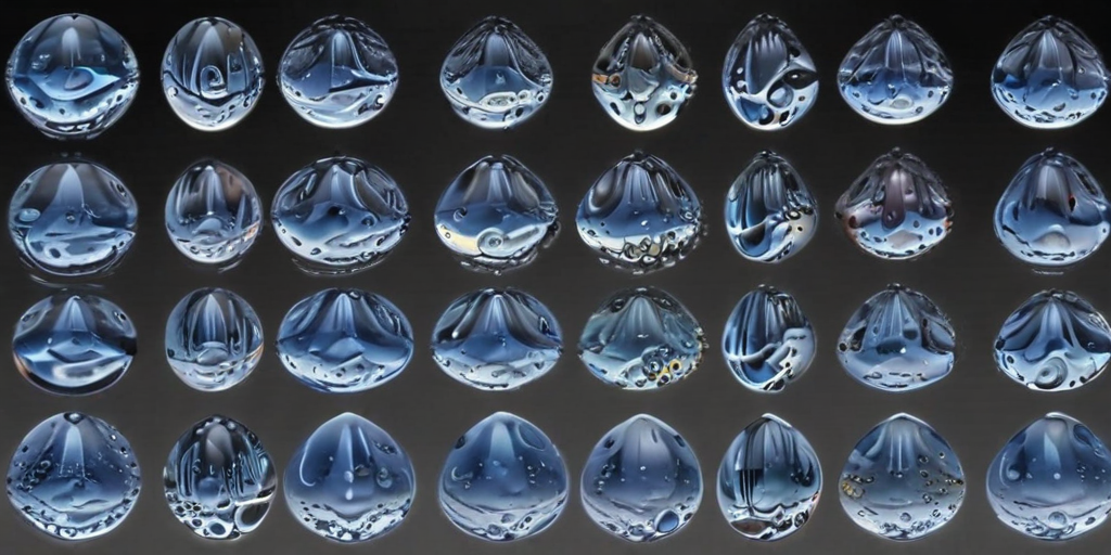 An Artistic Display of Water Droplets with Unique Shapes and Textures