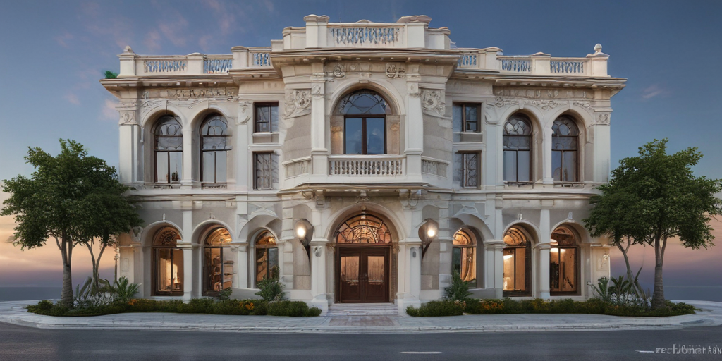 Elegant Historical Building with Architectural Details and Lush ...