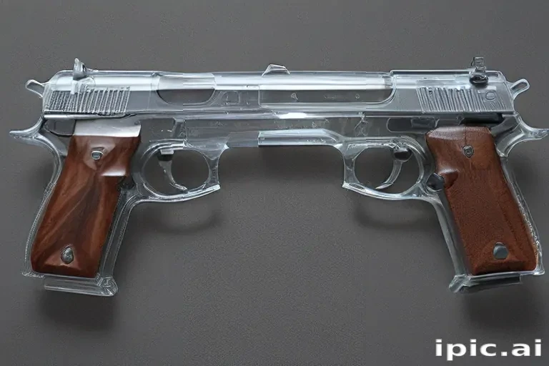 Transparent Handgun Display with Wooden Grips Showcasing Modern Firearm ...