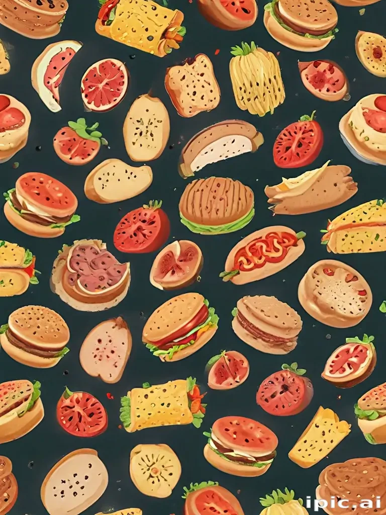 A Colorful Array of Delicious Food Illustrations Featuring Sandwiches ...