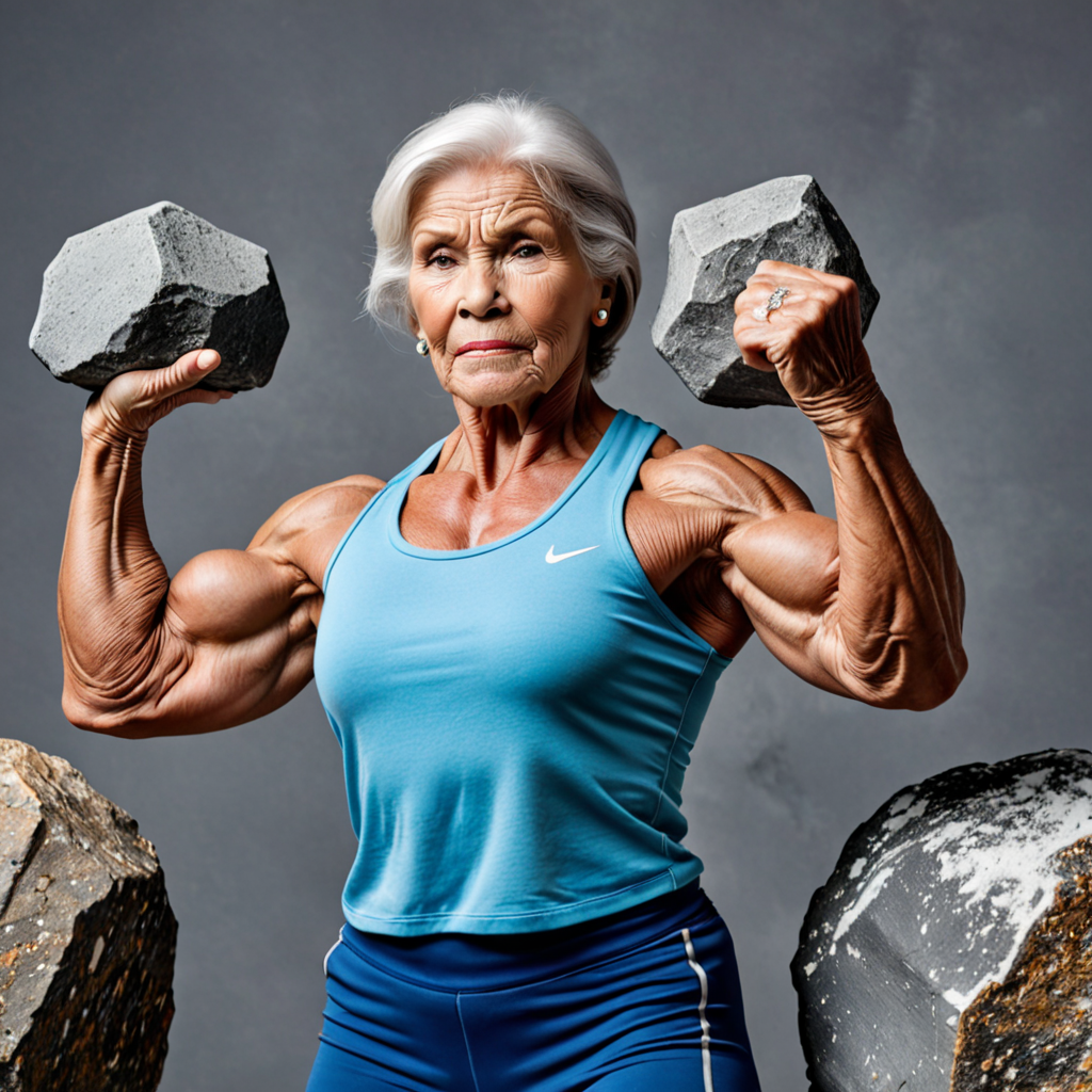 strong elderly muscular woman with enormous oversized vascular bulging ...