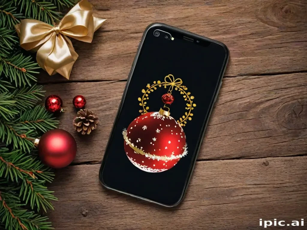 Festive Phone Display Featuring a Christmas Ornament and Holiday ...