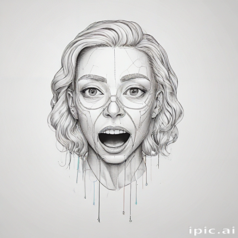 Expressive Portrait of a Woman with Intricate Line Art and Emotion