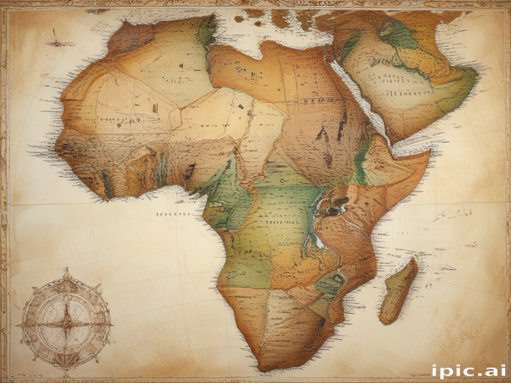 Antique Map of Africa Showcasing Historical Territories and Geographic ...