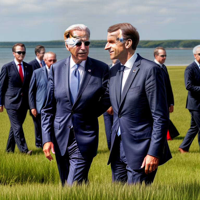 Joe Biden and Emmanuel Macron Love in Summer Field at Beach Denmark
