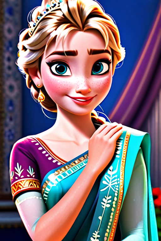 Elsa and Anna hugs together in saree indian smile frozen disney smile ...