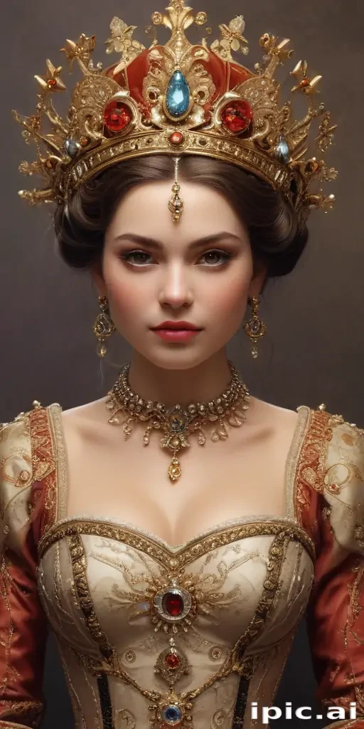Elegant Royal Portrait of a Regal Queen Adorned in Opulent Jewelry
