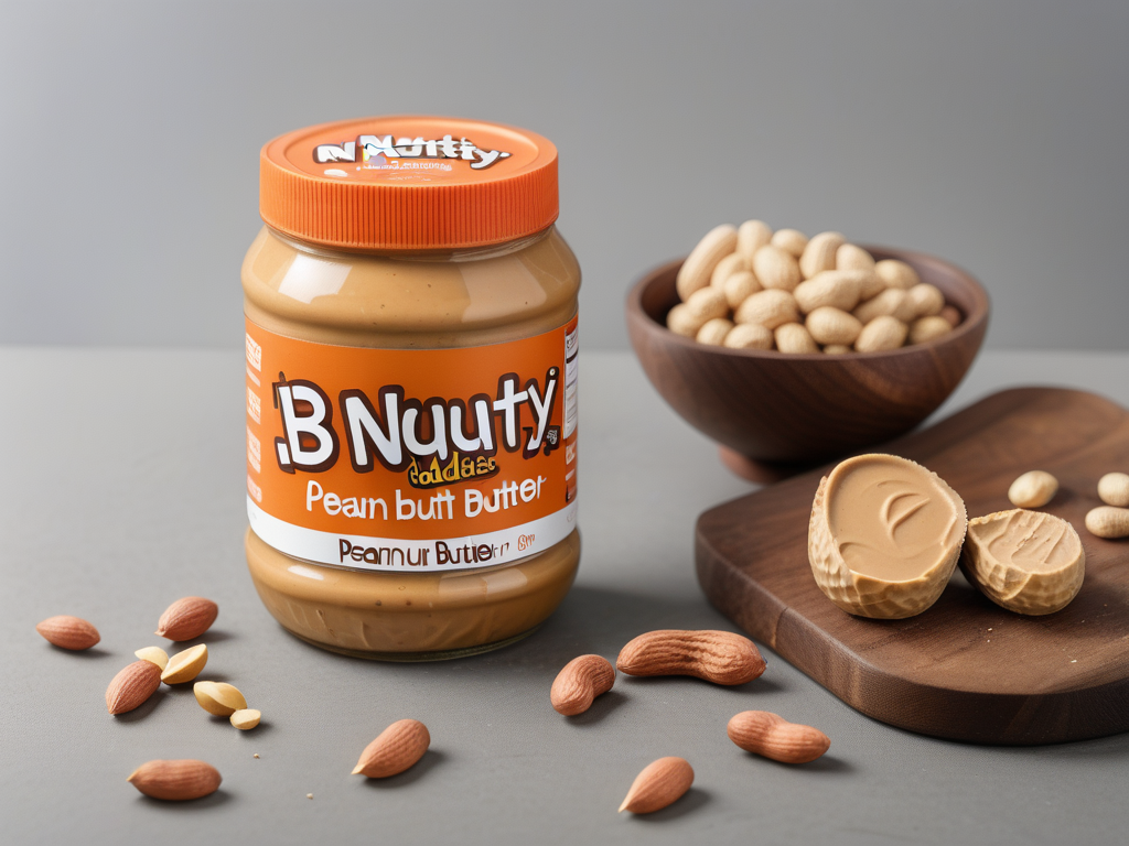 Delicious BNuuty Peanut Butter Jar Surrounded by Nuts and Treats