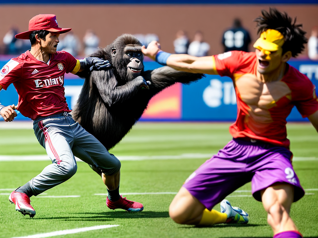 Luffy fighting a purple gorilla