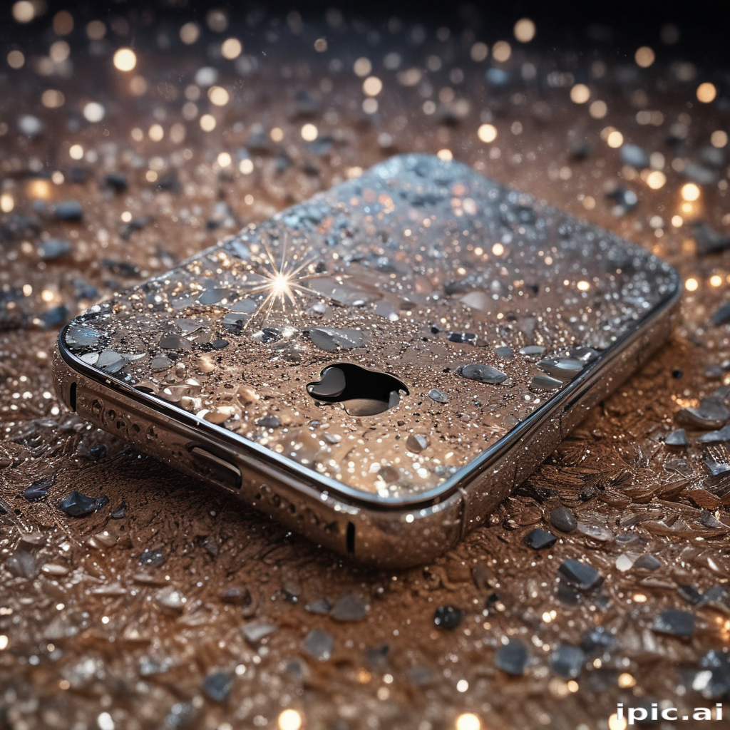 Sparkling Smartphone Covered in Raindrops Glimmers Under Soft Ambient Light