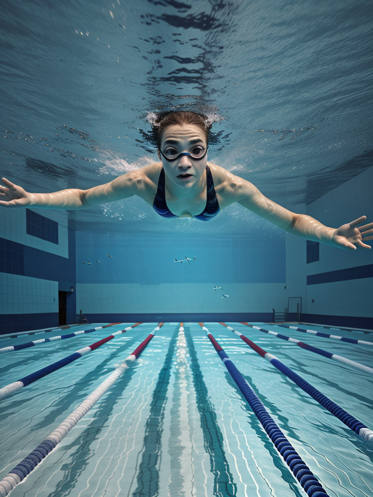 Underwater Swimmer Captured Mid-Stroke in a Tranquil Swimming Pool