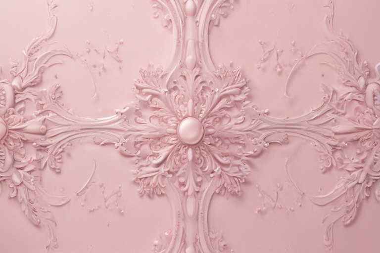 Elegant Pink Wall Design Featuring Intricate Floral and Scrollwork Patterns