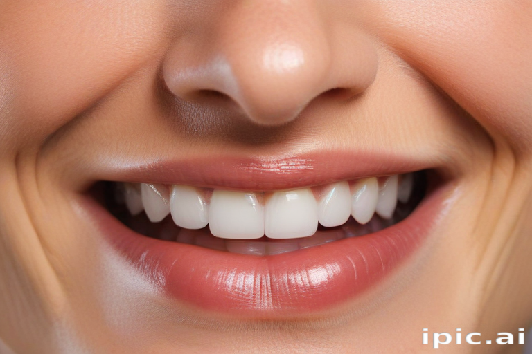 Close-Up of a Bright and Cheerful Smile with Perfectly White Teeth