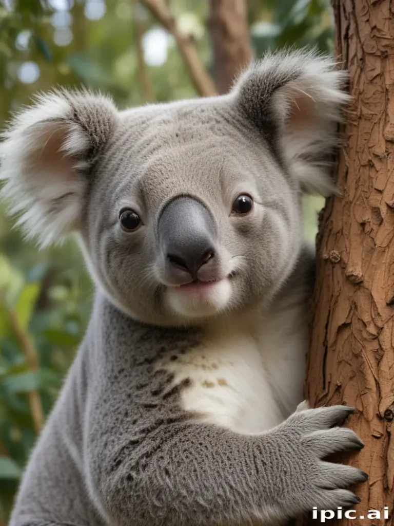 A Curious Koala Clings to a Tree in Its Natural Habitat.