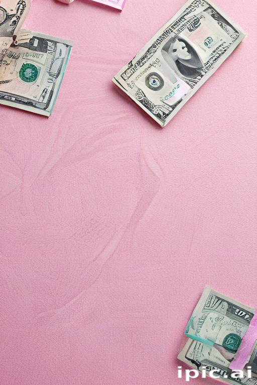 Colorful Dollar Bills Arranged on a Soft Pink Background for Visual Appeal