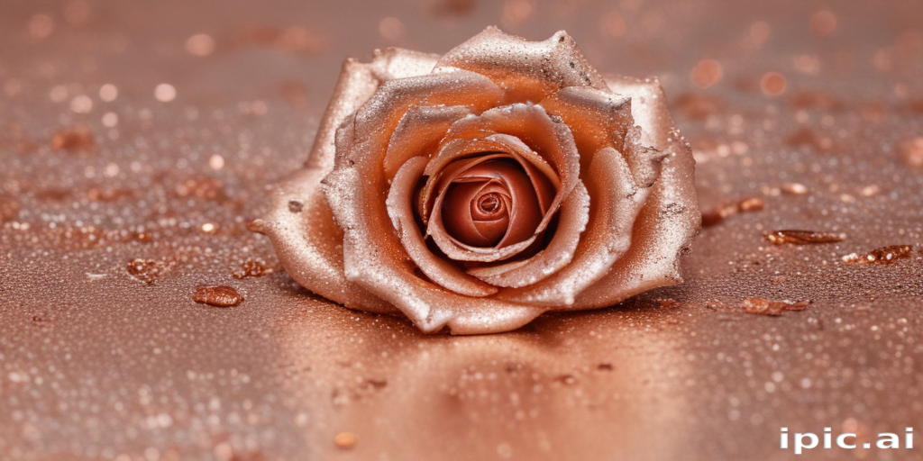 A Beautiful Rose with Sparkling Dew on a Shimmering Surface