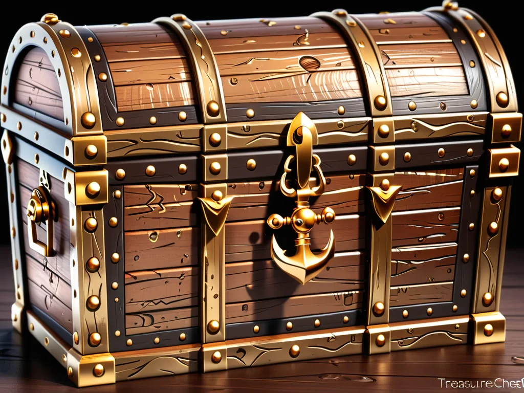 Exquisite Treasure Chest with Golden Accents and Intricate Wooden Design