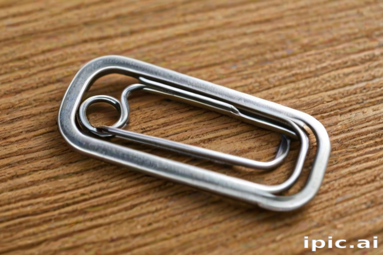 Close-Up of a Silver Paperclip Nested Inside Another Larger Paperclip.