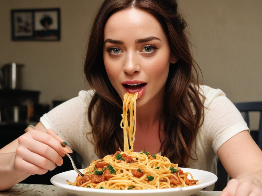 Emily Blunt eating spaghetti