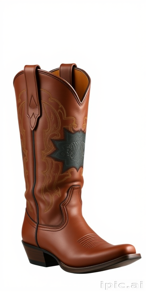 Stylish Brown Cowboy Boots with Intricate Design and Sturdy Heel