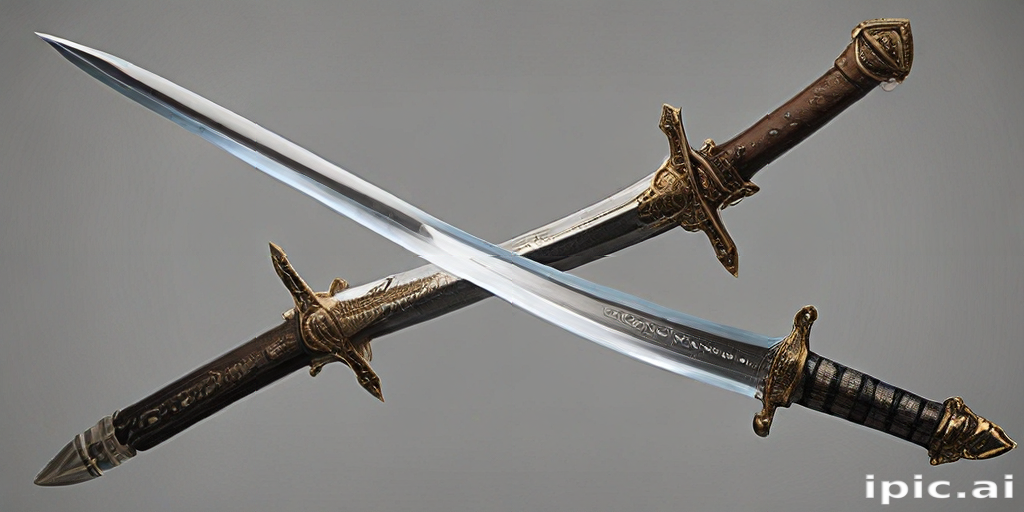 Intricately Designed Crossed Swords with Ornate Handles and Gleaming Blades