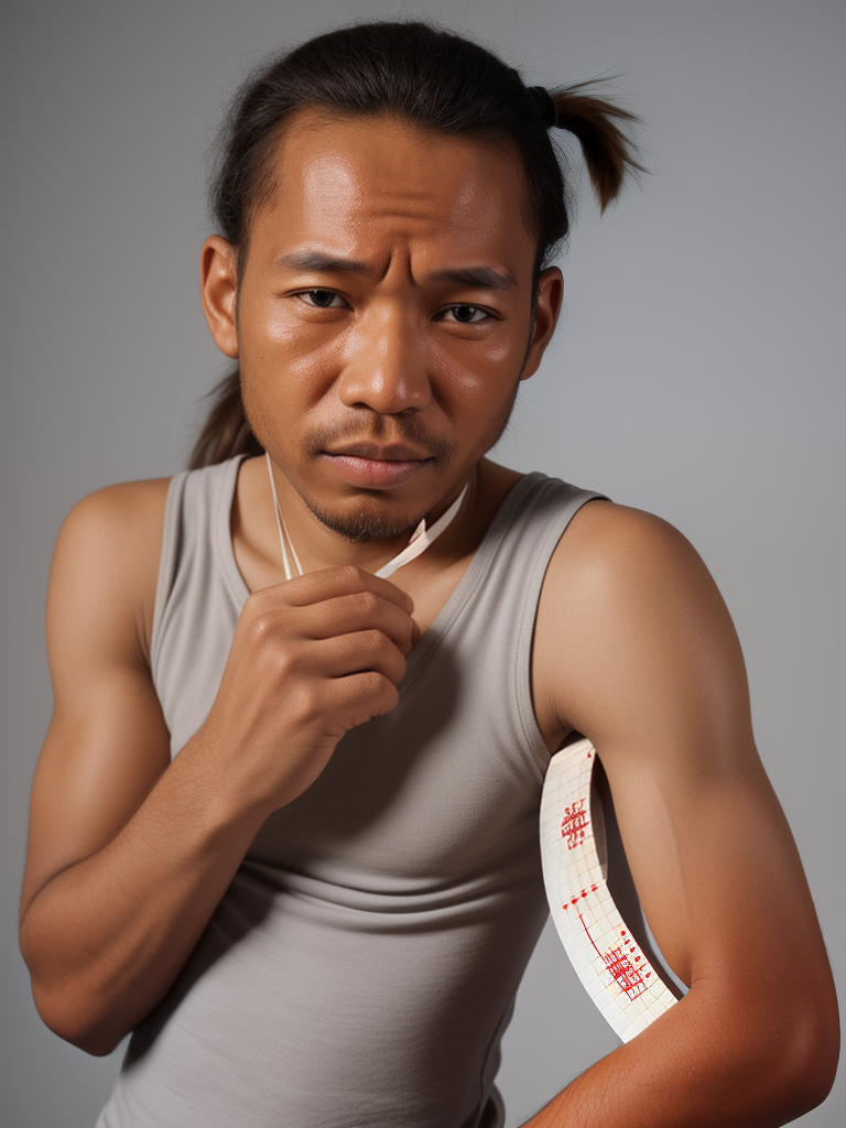 Young Man Contemplating His Fitness Journey with Measurement Tape in Hand
