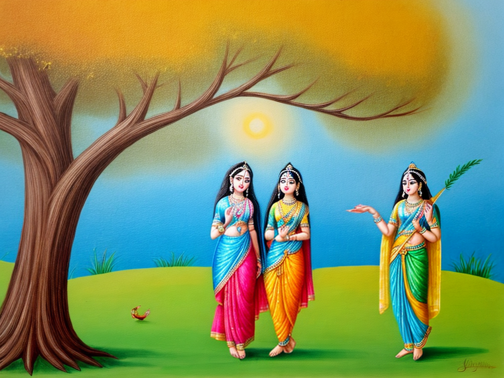 Radha, Krishna, With Tree