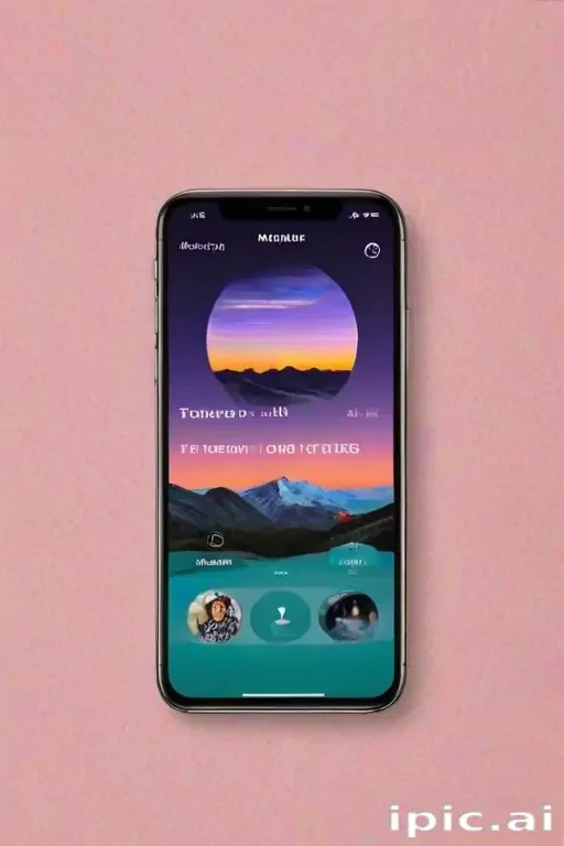 A Mobile Phone Displaying a Vibrant Scenic Wallpaper and App Interface