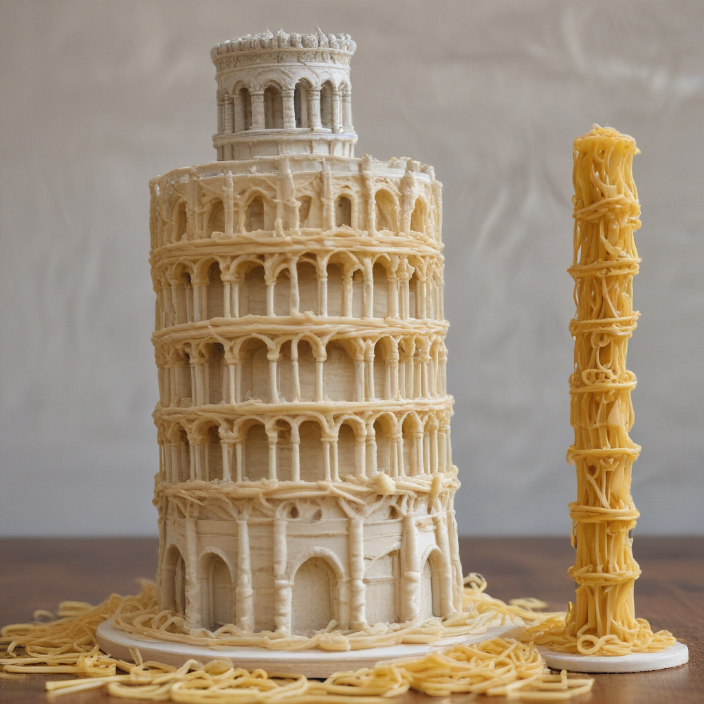 leaning tower of pisa made out of spaghetti