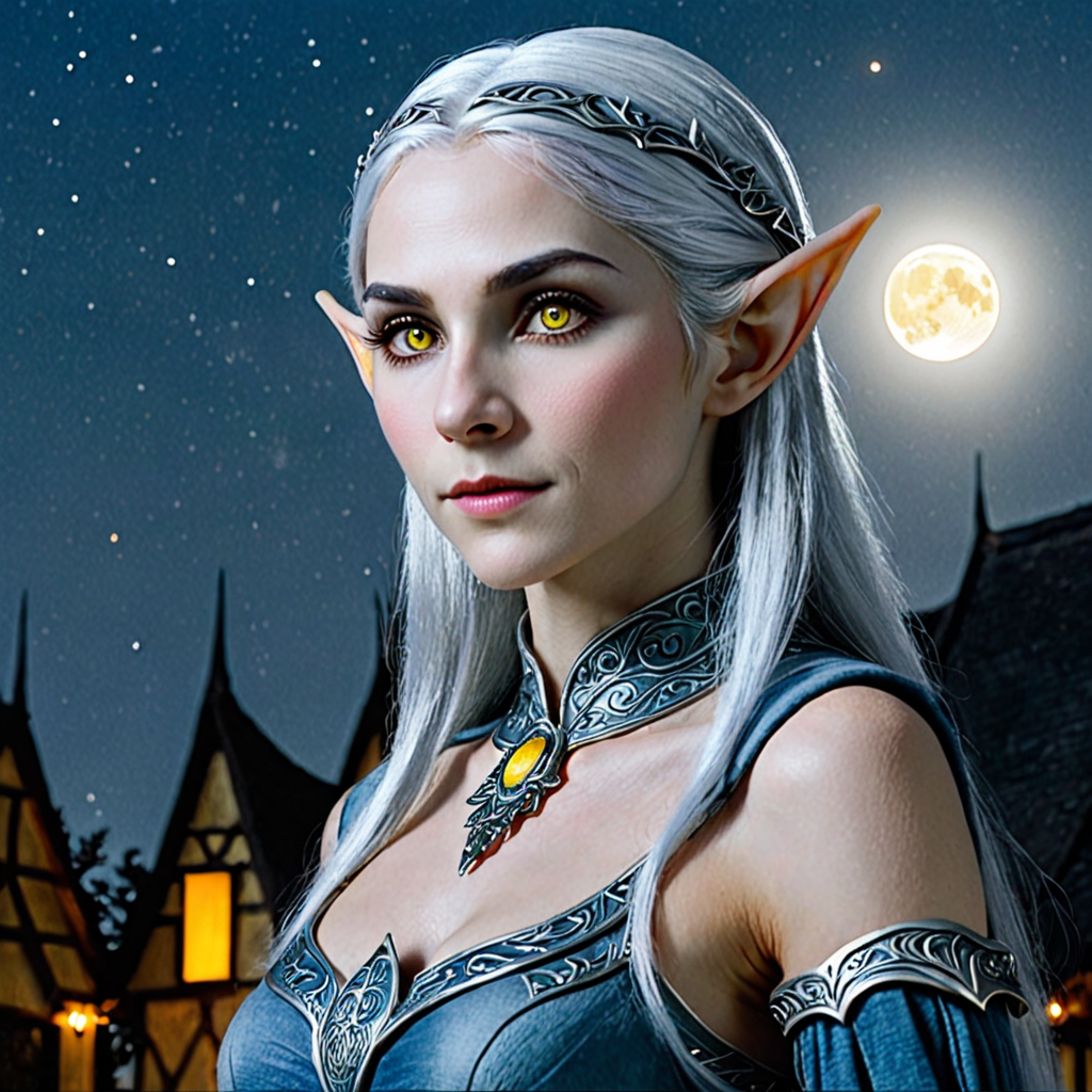 a female elf with pale, slightly blue skin and silver hair. She's ...