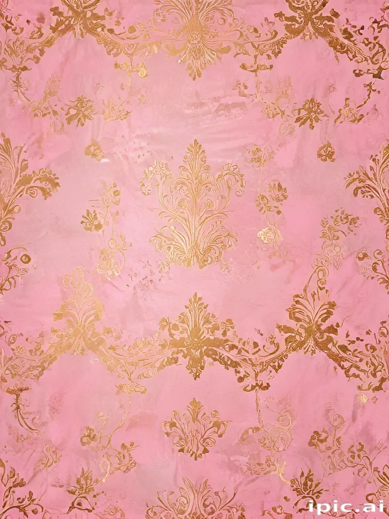 Elegant Pink and Gold Floral Damask Pattern for Luxurious Home Décor.