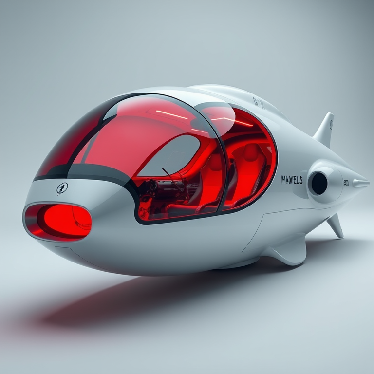 futuristic submersible with sleek design and red interior, emphasizing ...
