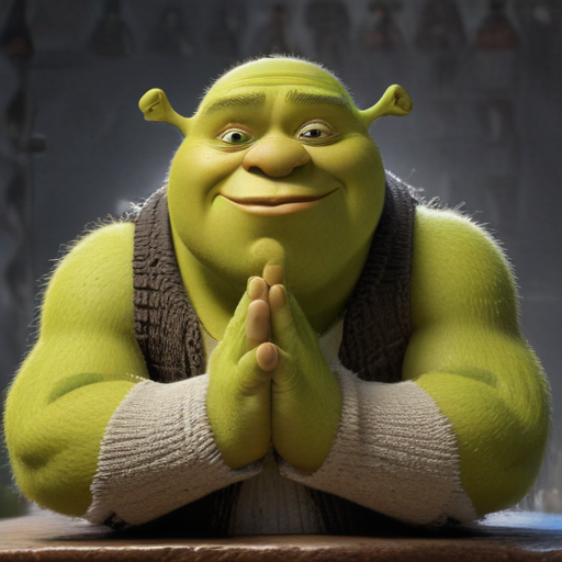 Shrek folding his hands to pray looking dripped out with the word bars ...
