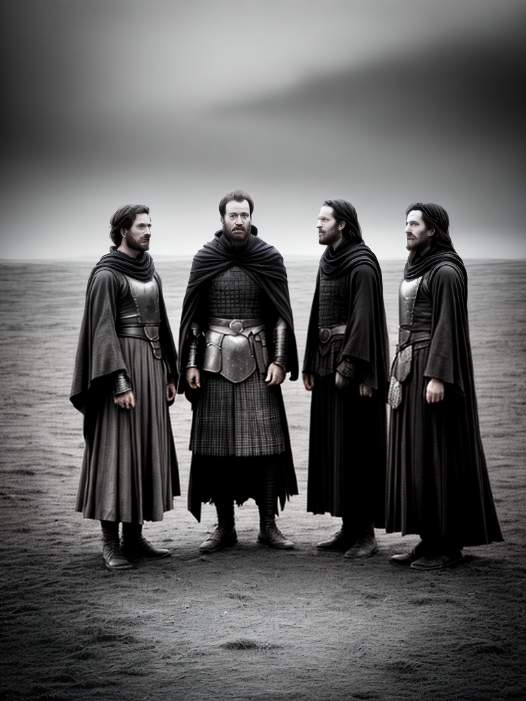 Two male Scottish Warriors(Macbeth and Banquo) are quarrelling with ...