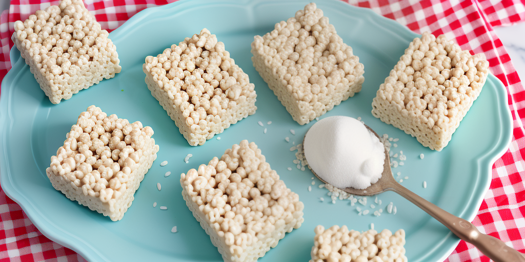 Deliciously Sweet Rice Crispy Treats Arranged on a Charming Blue Platter