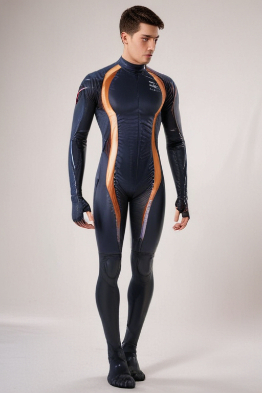 Young Male Model Posing in a Stylish, Futuristic Full-Body Suit