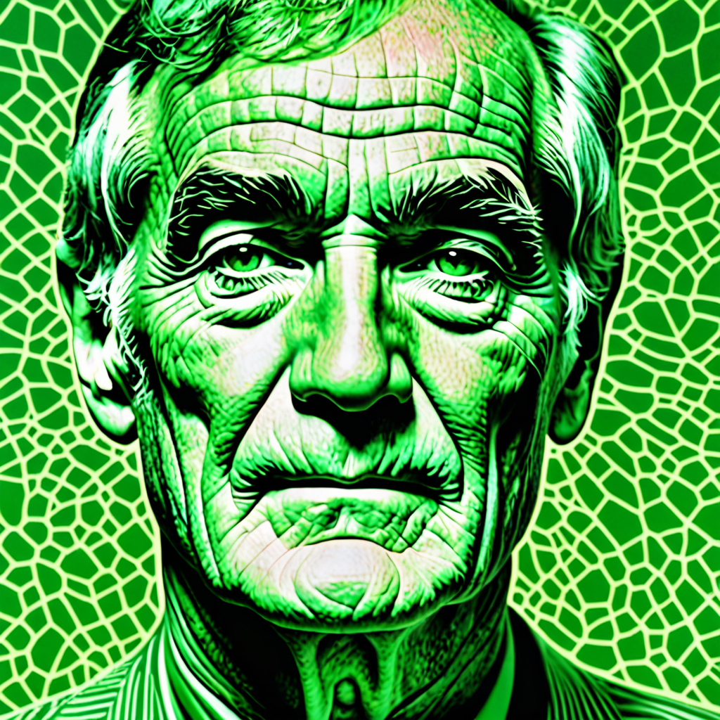 timothy leary face in green transparent haze