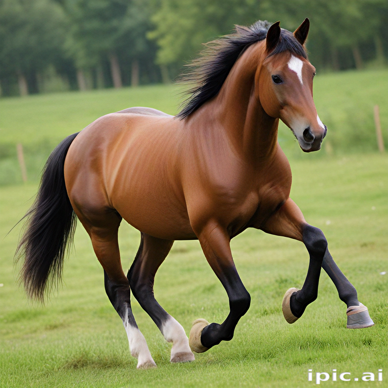 A Majestic Horse Galloping Gracefully Through a Lush Green Field.