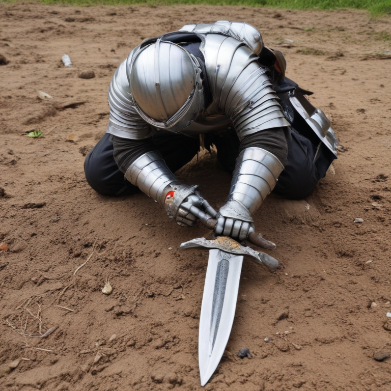 Knight holding sword in the ground