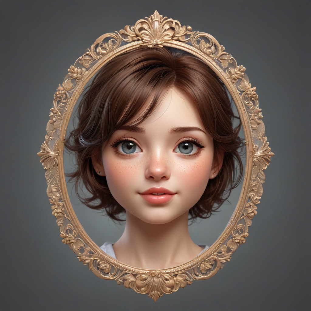 Elegant Portrait of a Young Girl Framed in an Ornate Design